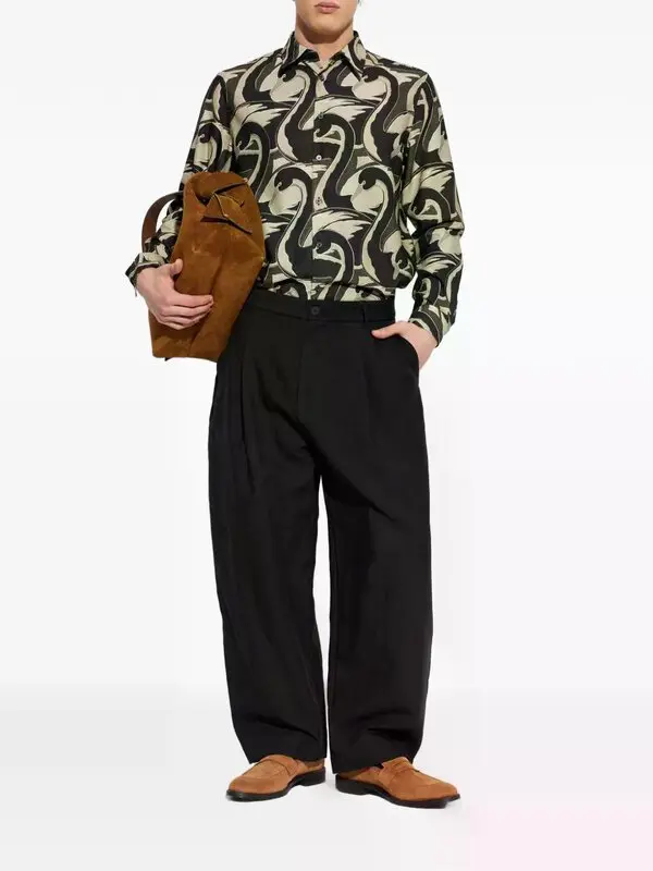 Paul Smith Long-sleeve Swan-print Shirt - Black