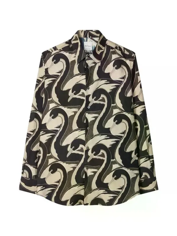 Paul Smith Swan' Print Viscose-blend Shirt - Black