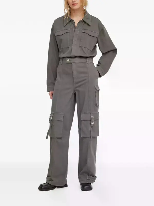 GESTUZ Point-collar Chest-pocket Jumpsuit - Grey