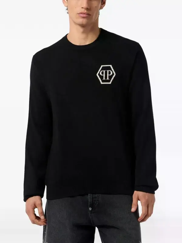 Philipp Plein Jacquard Hexagon Roundneck Knitwear - Black