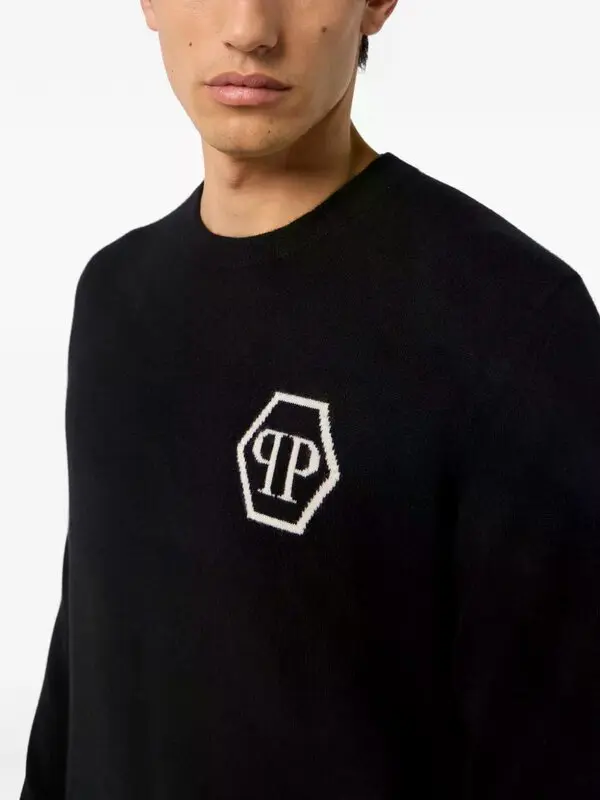 Philipp Plein Jacquard Hexagon Roundneck Knitwear - Black