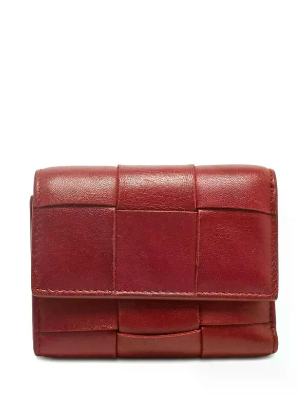 Bottega Veneta Intrecciato Leather Woven Wallet - Red