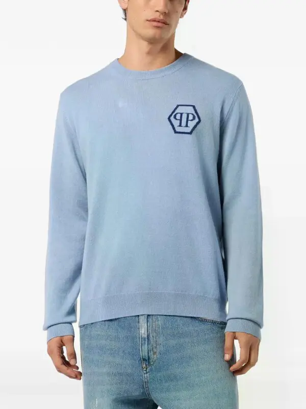 Philipp Plein Jacquard Hexagon Roundneck Knitwear - Blue