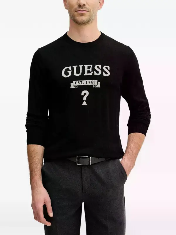Guess Crew Neck Long-sleeve Sweater - Black
