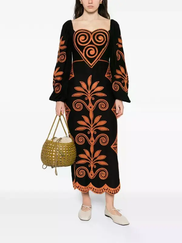 Farm Rio Cornely Ainika Long-sleeve Midi Dress
