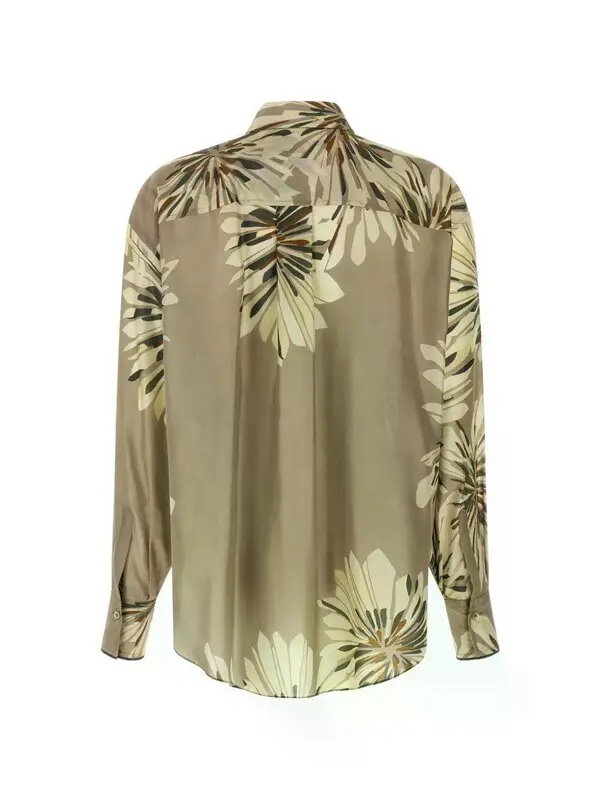 Brunello Cucinelli Floral Silk Shirt With Monili Detail - Neutrals