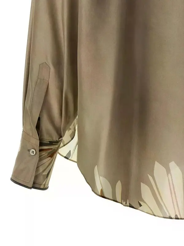 Brunello Cucinelli Floral Silk Shirt With Monili Detail - Neutrals