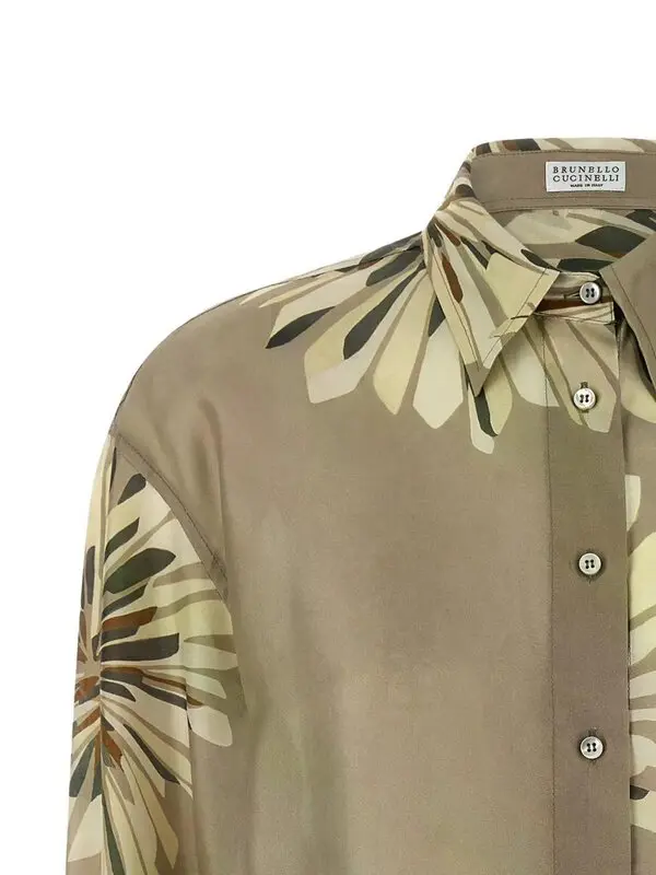 Brunello Cucinelli Floral Silk Shirt With Monili Detail - Neutrals