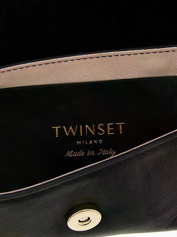 TWINSET Logo Knot Leather Shoulder Bag - Black