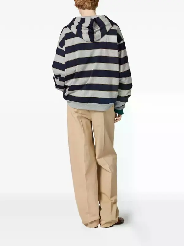 Miu Miu Striped Jersey Hoodie With Zipper Closure - Blue