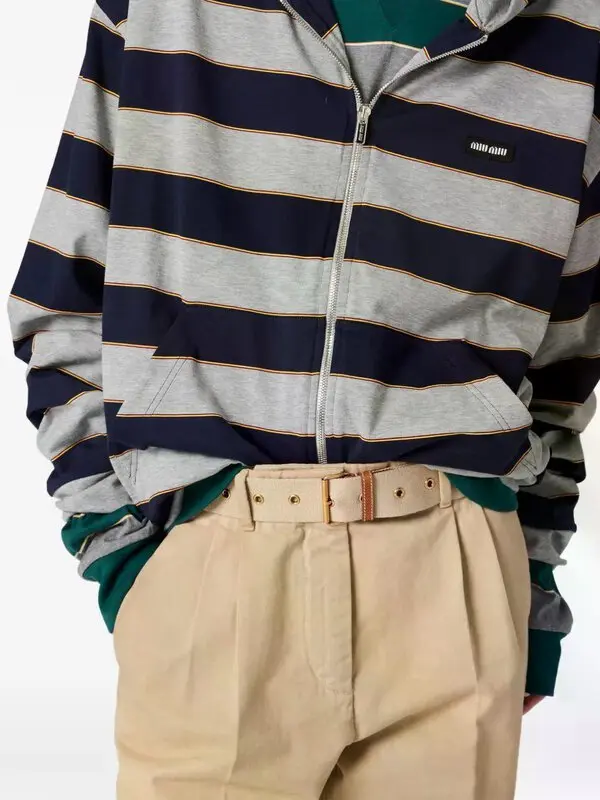 Miu Miu Striped Jersey Hoodie With Zipper Closure - Blue