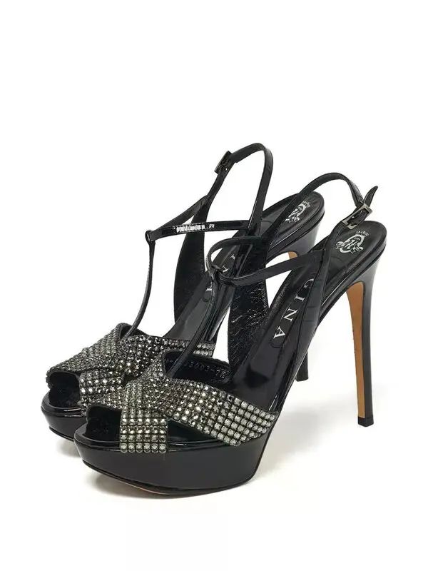 GINA Crystal-embellished Platform Leather Sandals