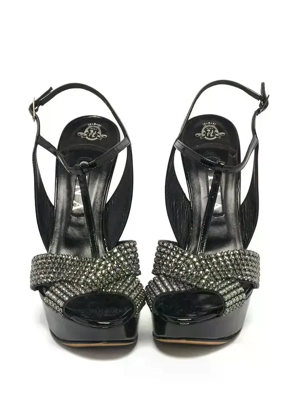 GINA Crystal-embellished Platform Leather Sandals