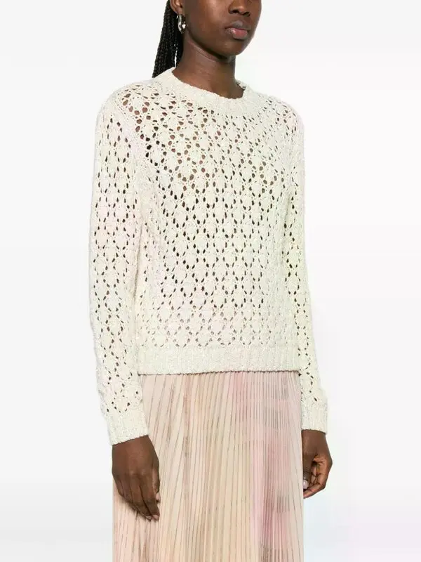 Fabiana Filippi Open-Knit Crew-Neck Sweater - Neutrals | Editorialist