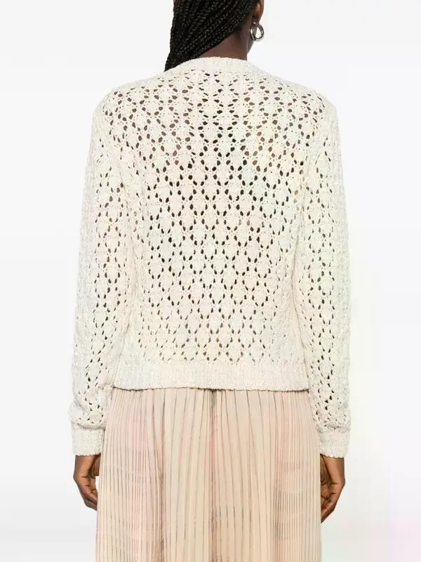 Fabiana Filippi Open-Knit Crew-Neck Sweater - Neutrals | Editorialist