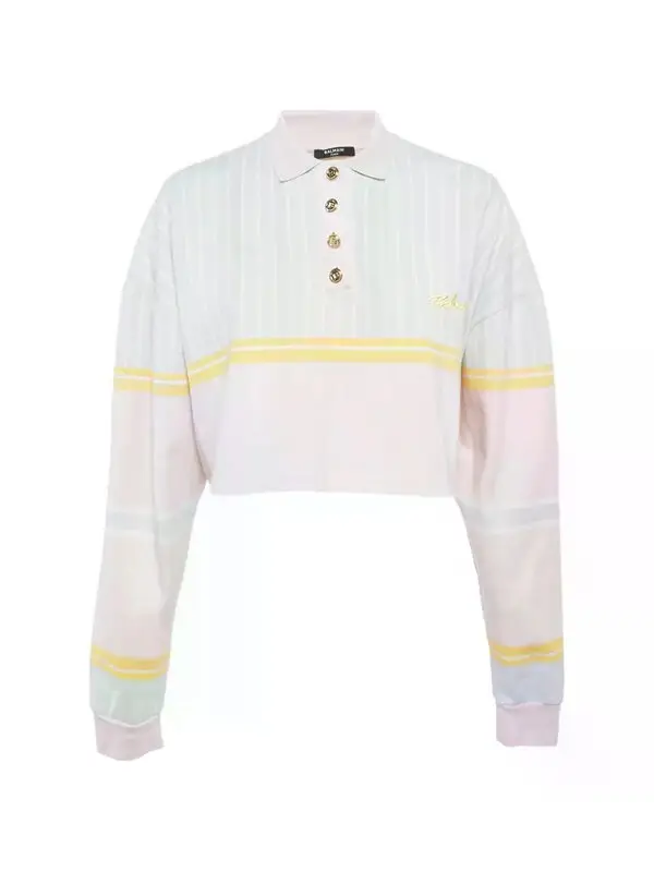 Balmain Striped Cropped Polo Shirt