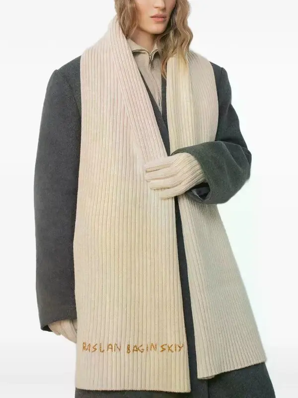 Ruslan Baginskiy Logo-emboridered Ribbed Scarf - Neutrals