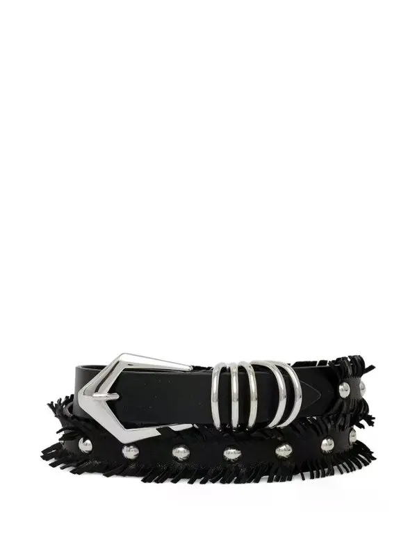 IRO PARIS Stud-embellished Belt With Fringed Edge - Black