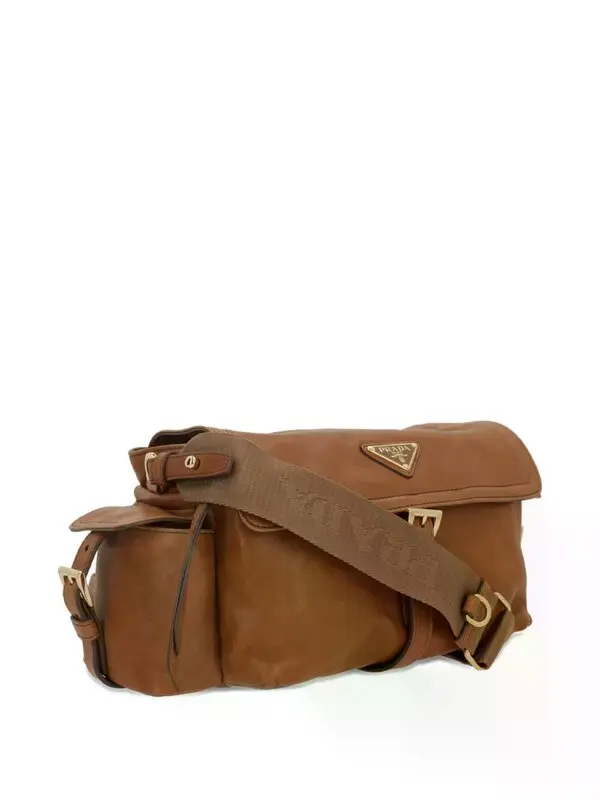 Prada Explore Buckle Leather Shoulder Bag - Brown