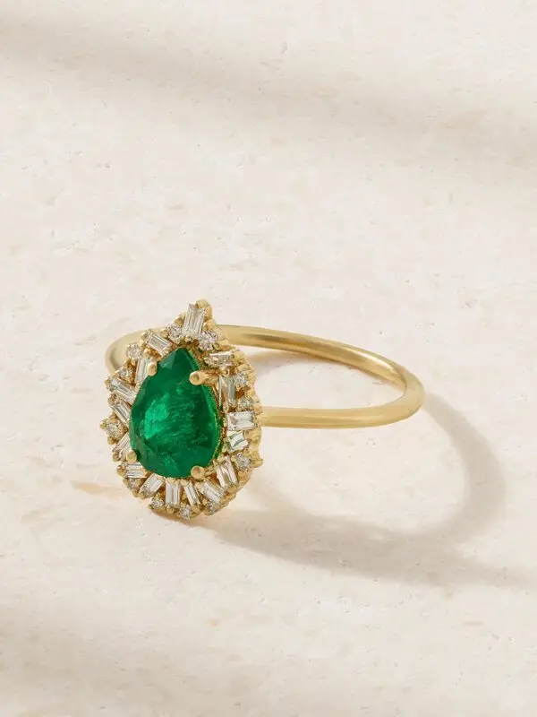 SUZANNE KALAN 18-karat Gold, Emerald, And Diamond Ring - Green