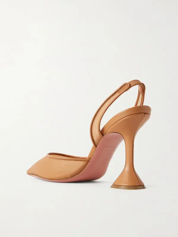 Amina Muaddi Holli Leather-trimmed Mesh Slingback Pumps - Brown
