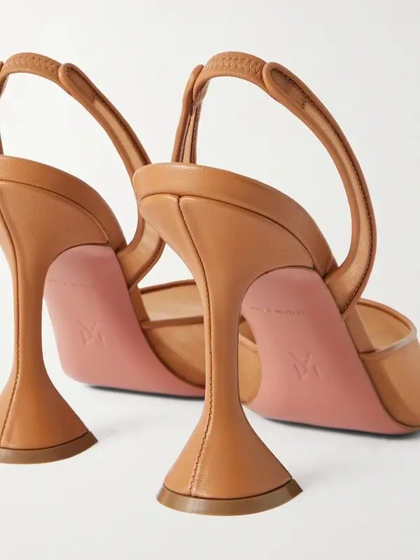 Amina Muaddi Holli Leather-trimmed Mesh Slingback Pumps - Brown