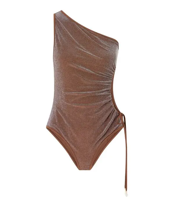 Johanna Ortiz Whispering Metallic Recycled Lurex One-shoulder Swimsuit - Brown