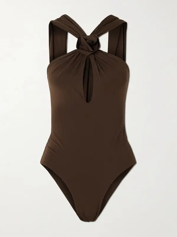 MAYGEL CORONEL Sole Appliquéd Cutout Swimsuit - Brown