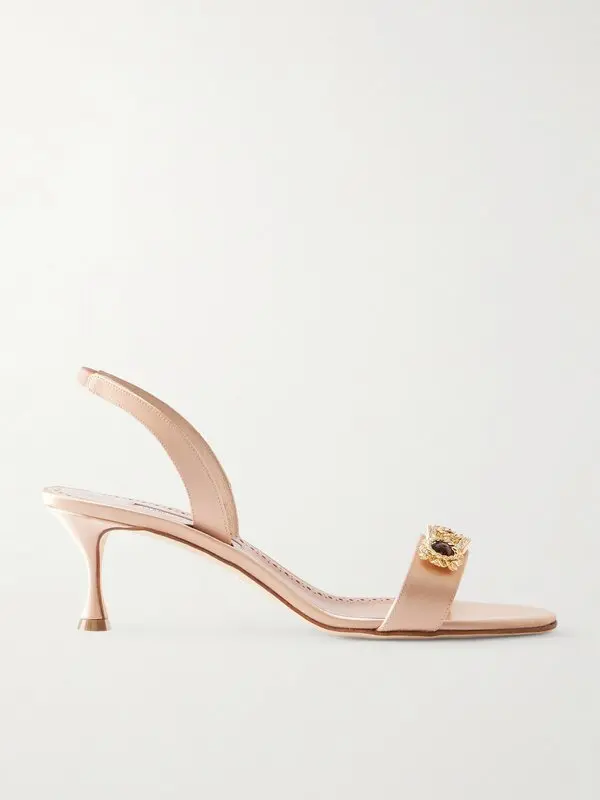 Manolo Blahnik Cupisan 50 Embellished Satin Slingback Sandals