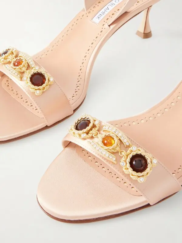 Manolo Blahnik Cupisan 50 Embellished Satin Slingback Sandals