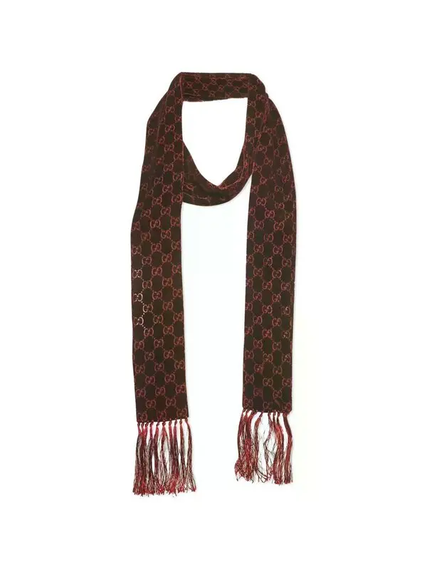 Gucci Monogram Fringed Scarf - Brown