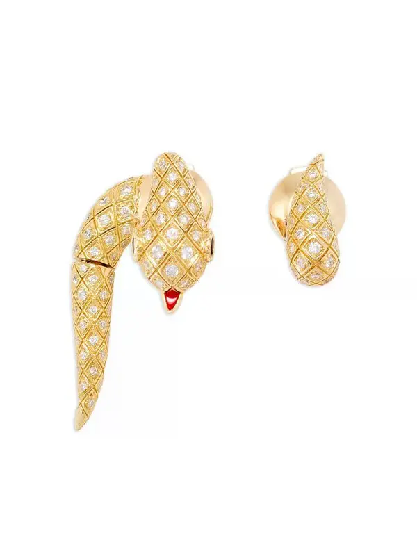 Yvonne Léon Python Diamond Stud Earrings - Gold