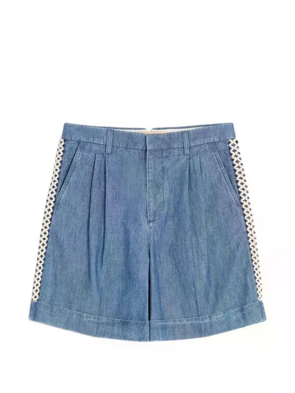Valentino Garavani Crochet-detail Denim Shorts - Blue
