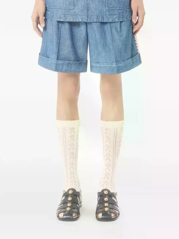 Valentino Garavani Crochet-detail Denim Shorts - Blue