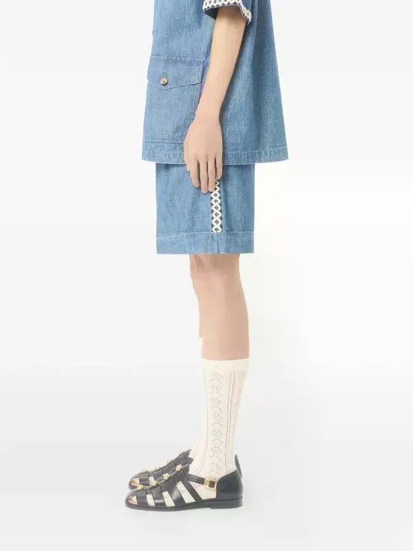 Valentino Garavani Crochet-detail Denim Shorts - Blue