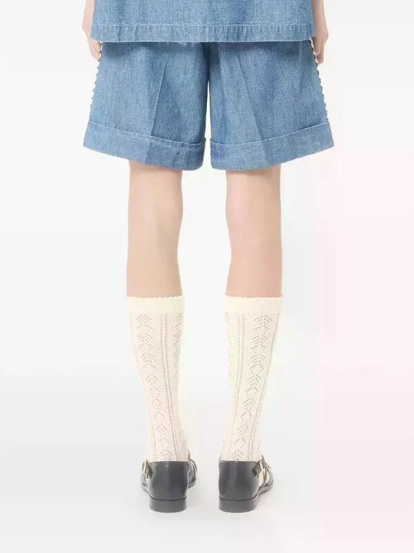 Valentino Garavani Crochet-detail Denim Shorts - Blue
