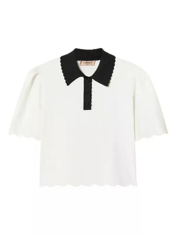 TWINSET Scalloped-trim Knitted Polo Shirt - White