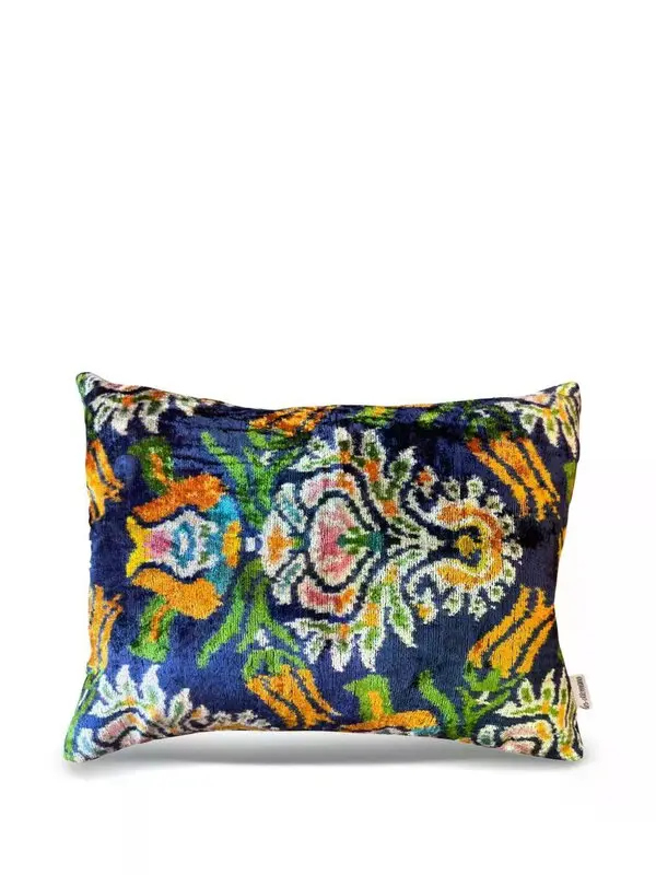 LES-OTTOMANS Velvet Patterned Cushion - Blue