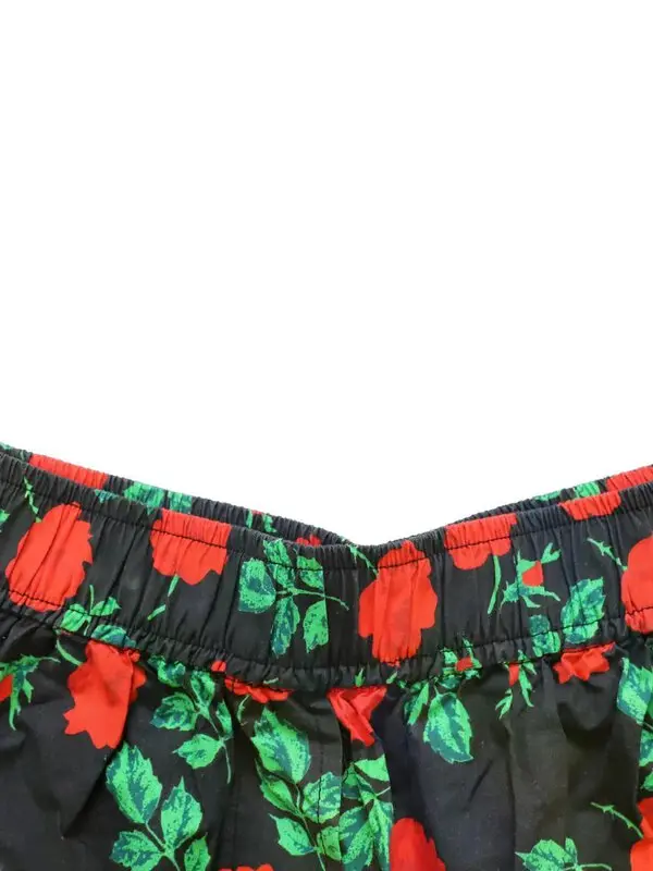 GANNI Rose-print Cotton Shorts - Black