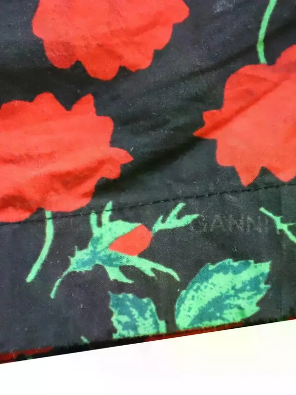 GANNI Rose-print Cotton Shorts - Black