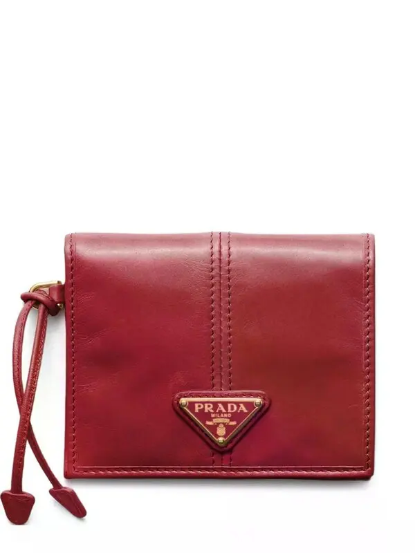 Prada Enamelled Triangle Leather Wallet - Red