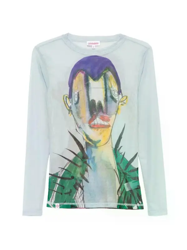 CHARLES JEFFREY Graphic Powermesh Long-sleeve T-shirt - Blue