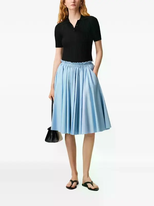 AMI Paris Cotton Poplin Midi Corolla Skirt - Blue