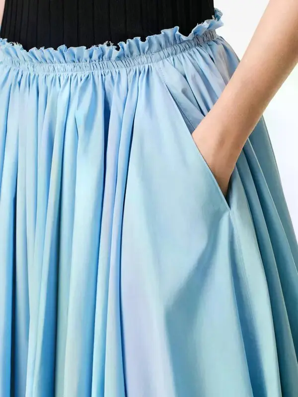 AMI Paris Cotton Poplin Midi Corolla Skirt - Blue