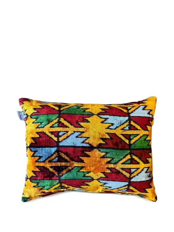 LES-OTTOMANS Velvet Patterned Cushion - Yellow