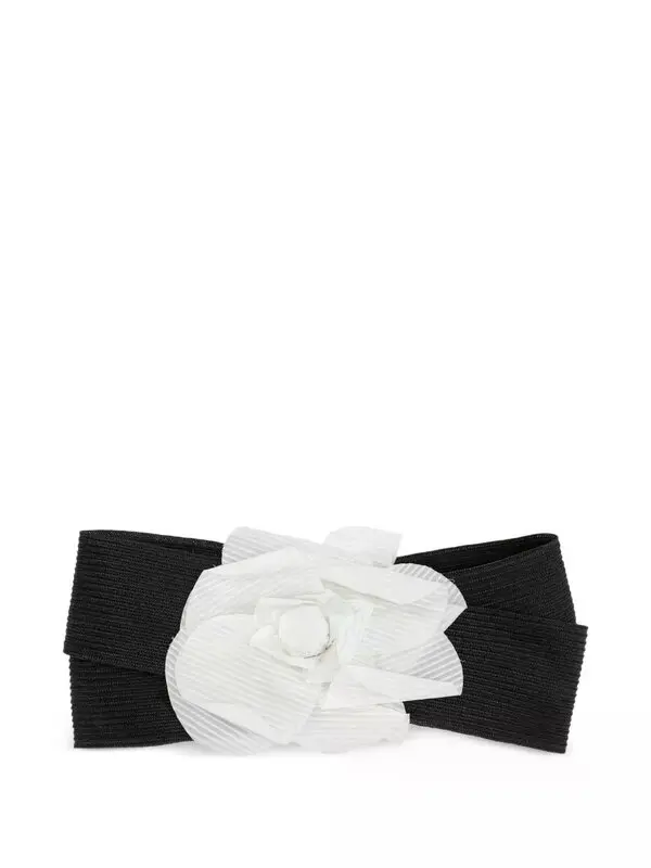 LE CHAPEAU Floral Elasticated Belt - Black
