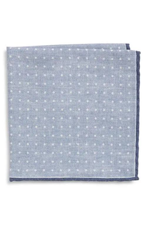 Eleventy Polka Dot Wool & Cotton Muslin Pocket Square - Denim/ivory