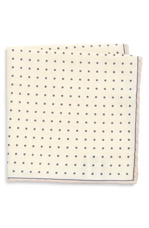 Eleventy Polka Dot Wool & Cotton Muslin Pocket Square - Ivory And Blue