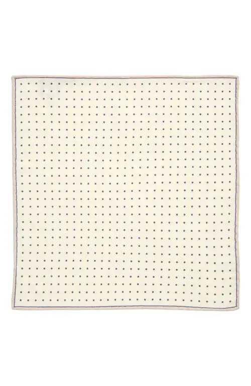 Eleventy Polka Dot Wool & Cotton Muslin Pocket Square - Ivory And Blue