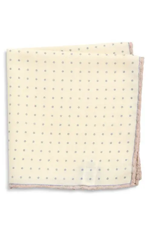 Eleventy Polka Dot Wool & Cotton Muslin Pocket Square - Ivory/denim